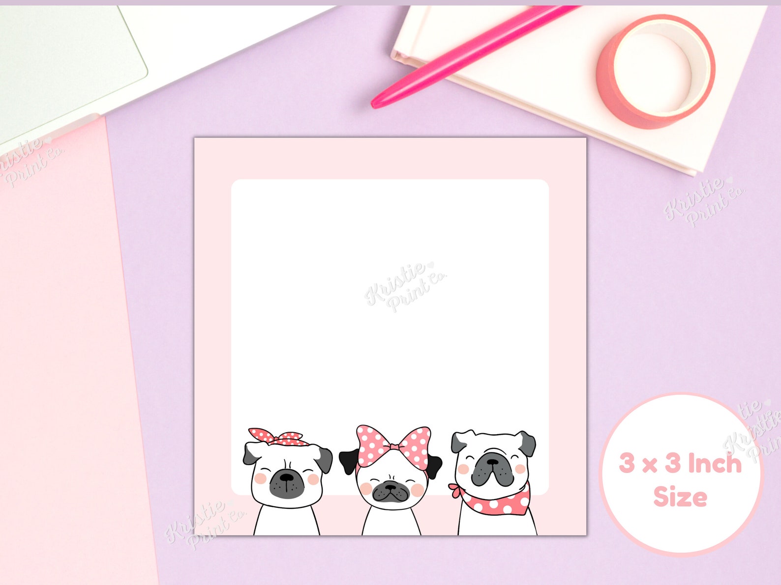 Dog Notepad Printable Memo Pad Kawaii Stationary Pug Memo - Etsy