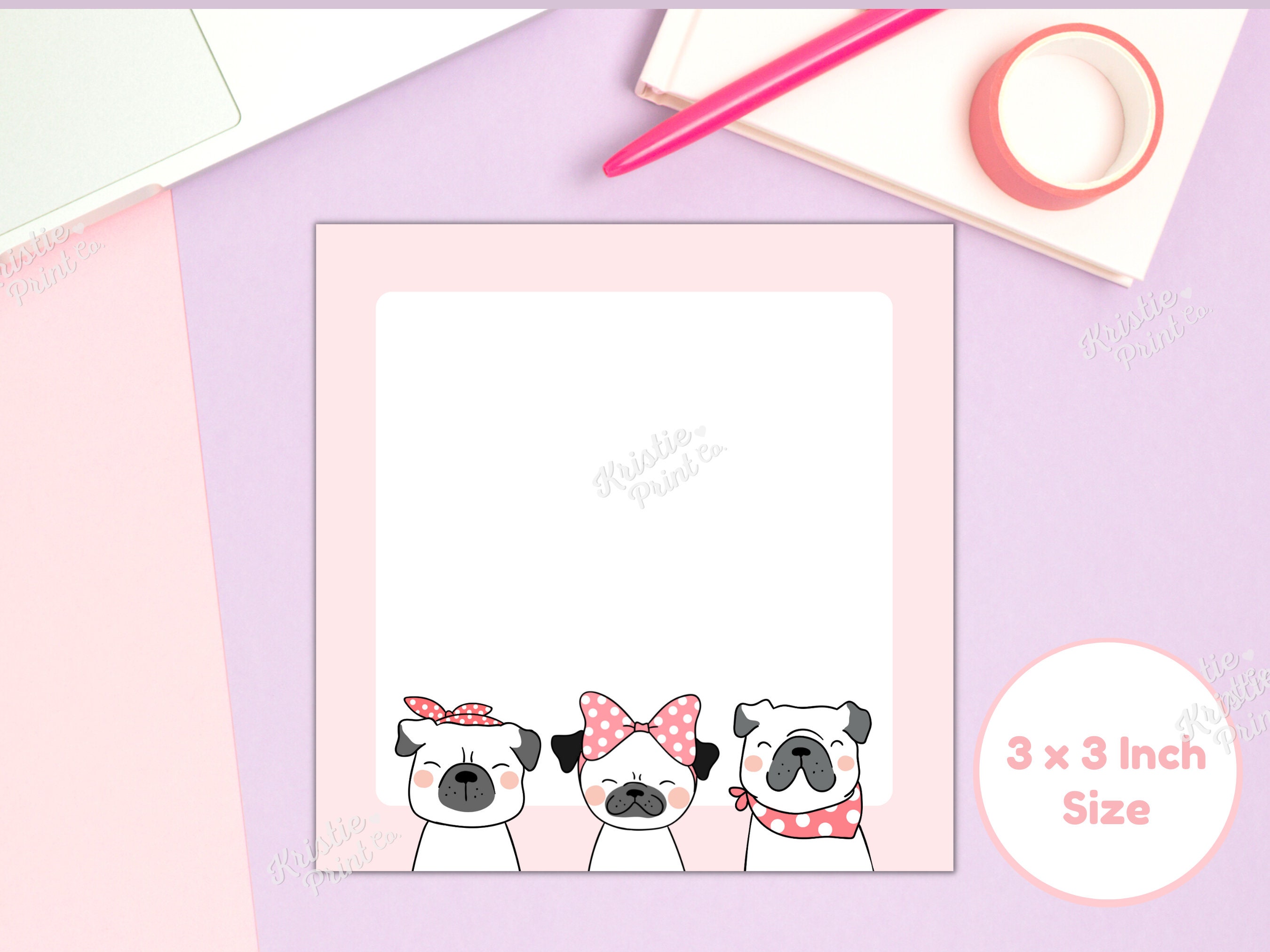 Dog Notepad Printable Memo Pad Kawaii Stationary Pug Memo - Etsy