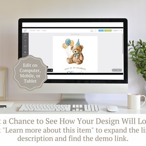 Editable Teddy Bear Birthday Invite, First Birthday Invitation Boy ...