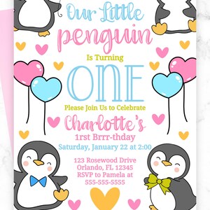 Penguin Birthday Party Invite Penguin Party Invitation 1st Birthday ...