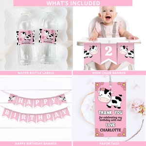 Editable Birthday Bundle Party Supplies Pink Cow Birthday Decorations ...