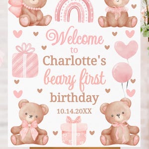 Beary First Birthday Welcome Sign Beary 1st Birthday Sign Teddy Bear ...