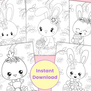 Cute Easter Coloring Pages, Easter Kids Activity, Party Favor, Easter ...