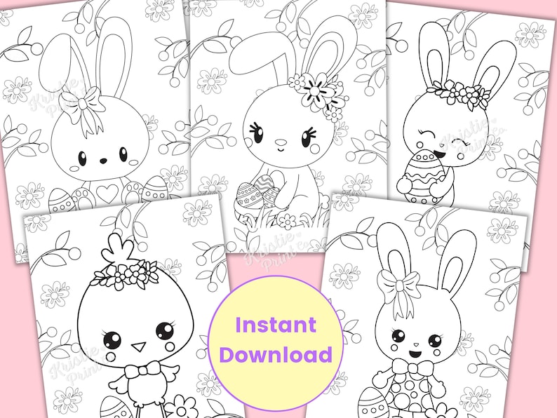 Cute Easter Coloring Pages, Easter Kids Activity, Party Favor, Easter ...