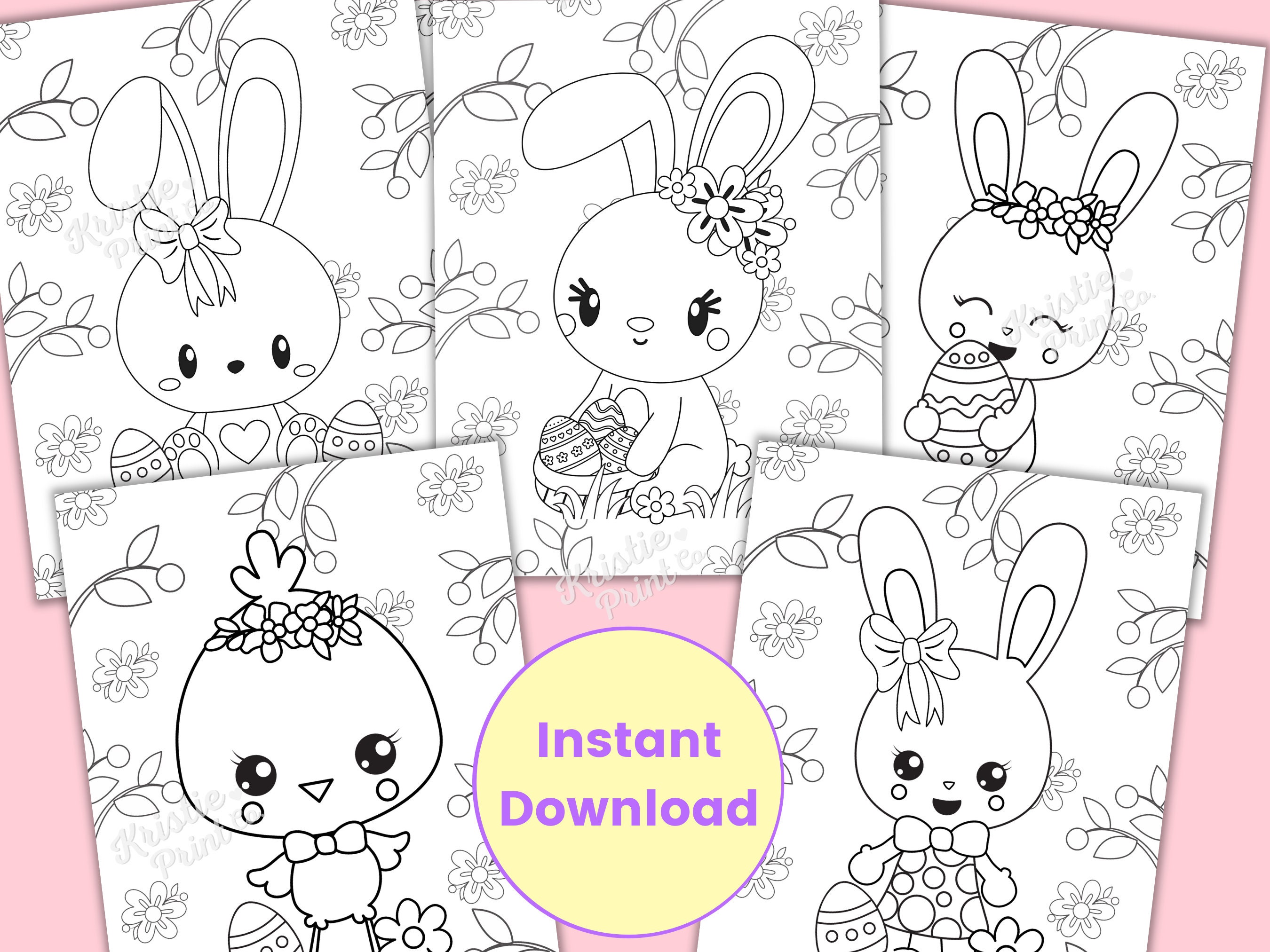 Cute Easter Coloring Pages, Easter Kids Activity, Party Favor, Easter ...