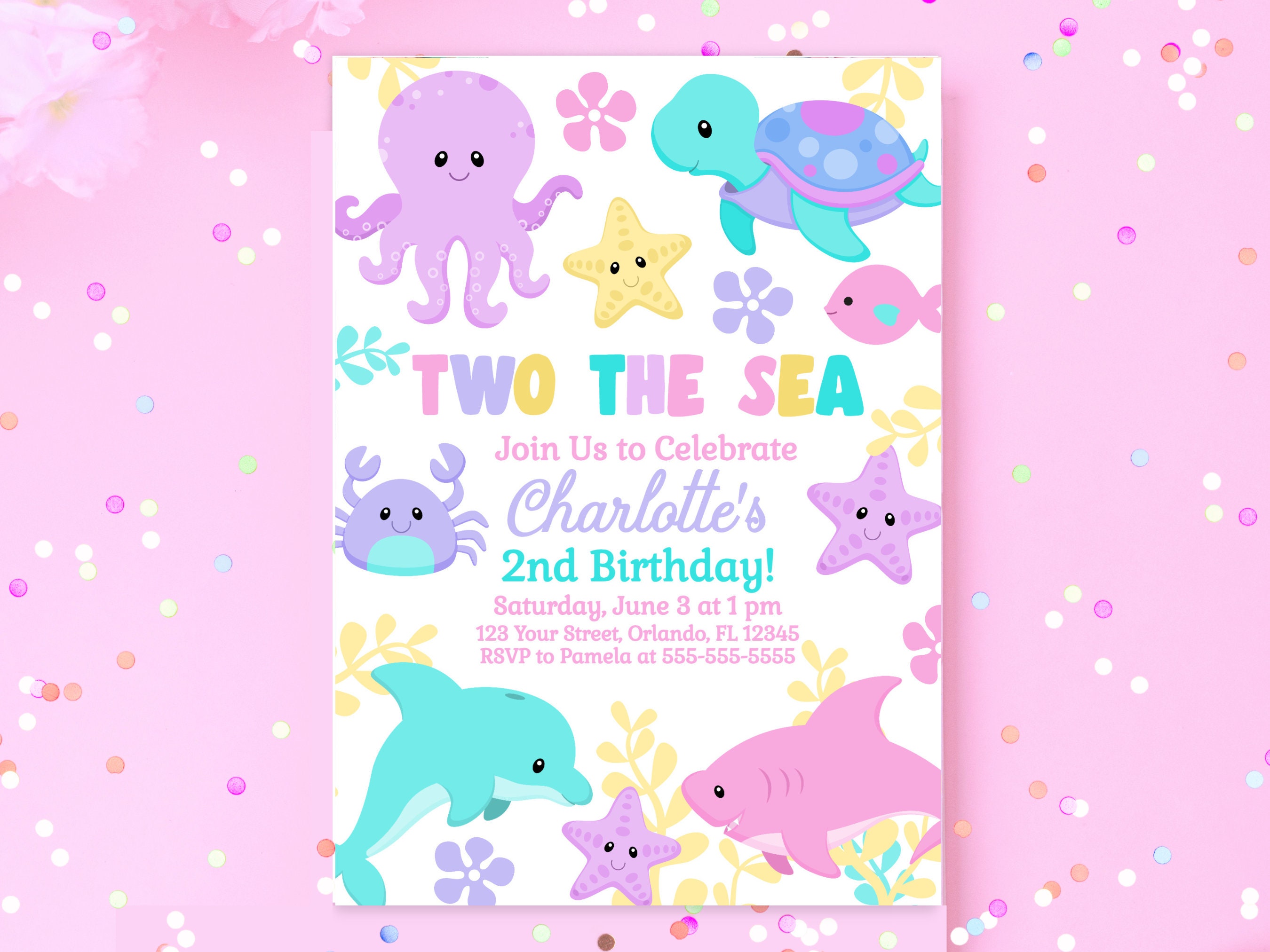 Two the Sea Birthday Invitation Under the Sea Party Girl Birthday ...