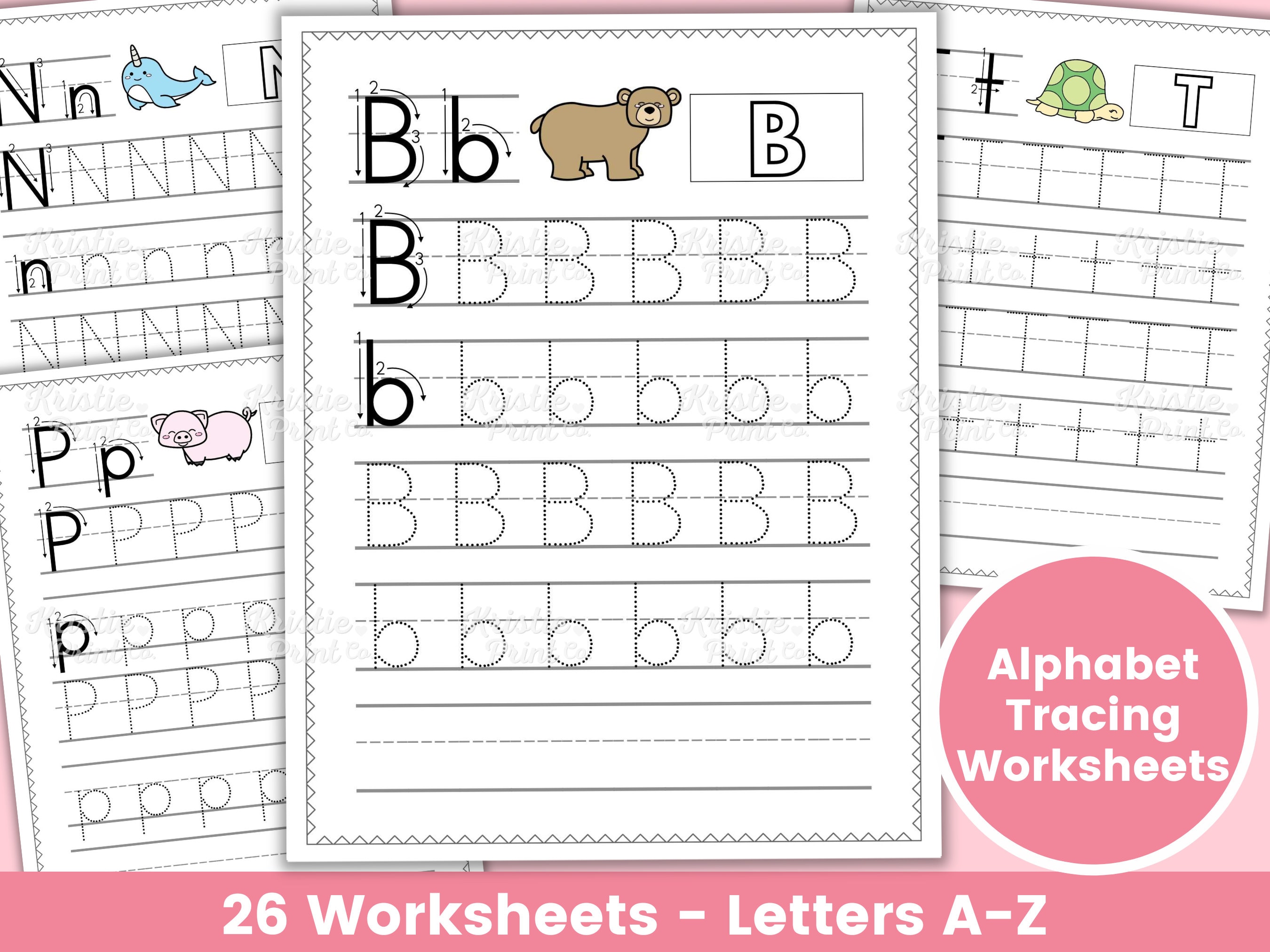 26 Letter Tracing Worksheets, Handwriting Practice Worksheets for Kids ...