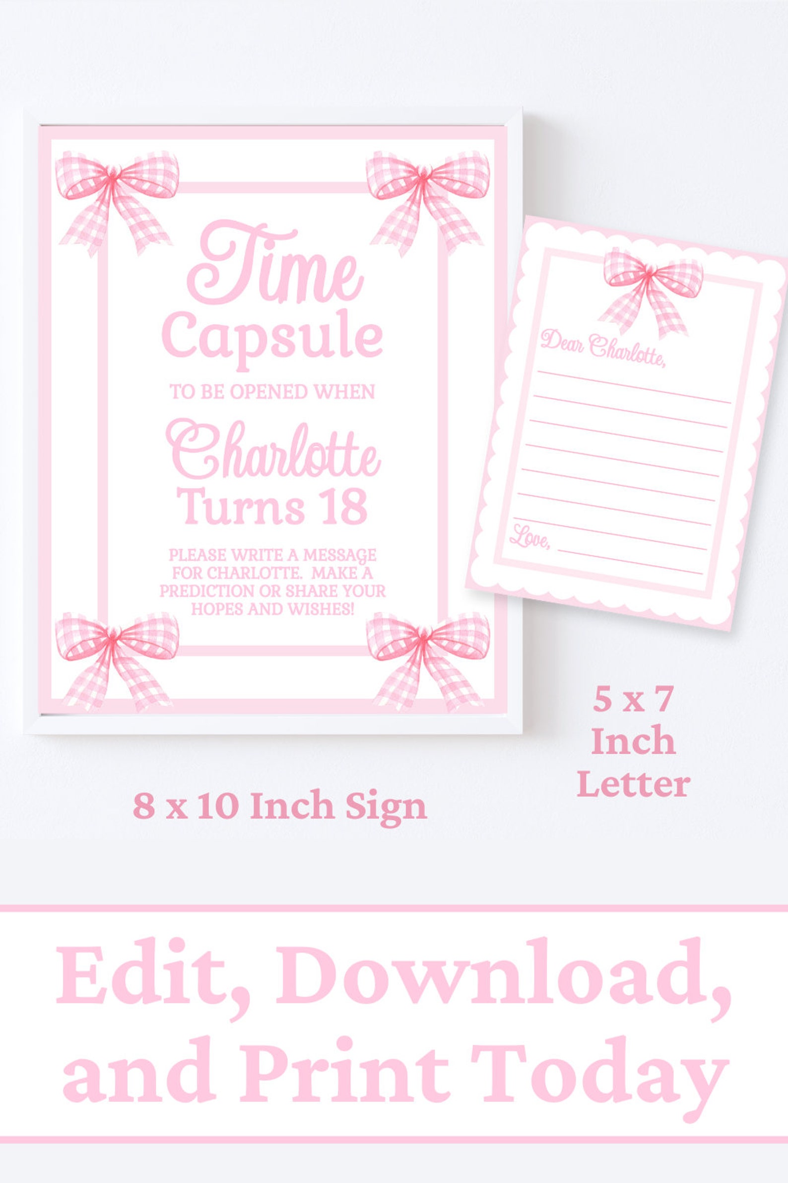 Pink Bow Time Capsule Sign With Time Capsule Cards Girl Time Capsule ...