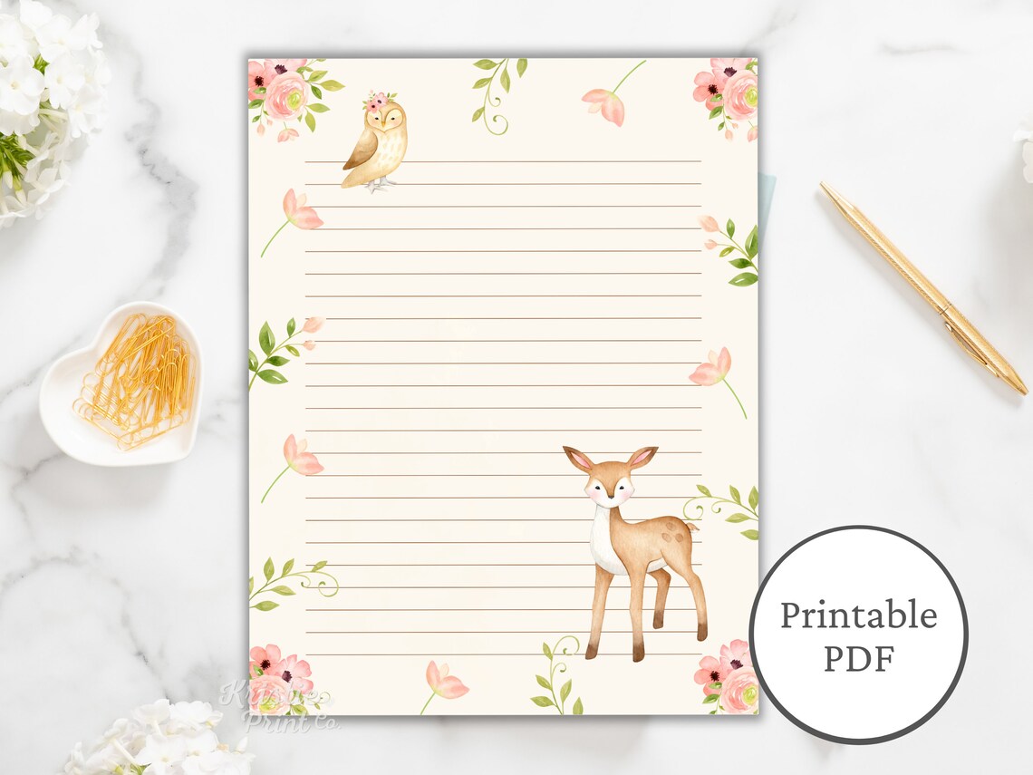 Woodland Stationary, Digital Note Paper, Download, Writing Paper, Deer ...