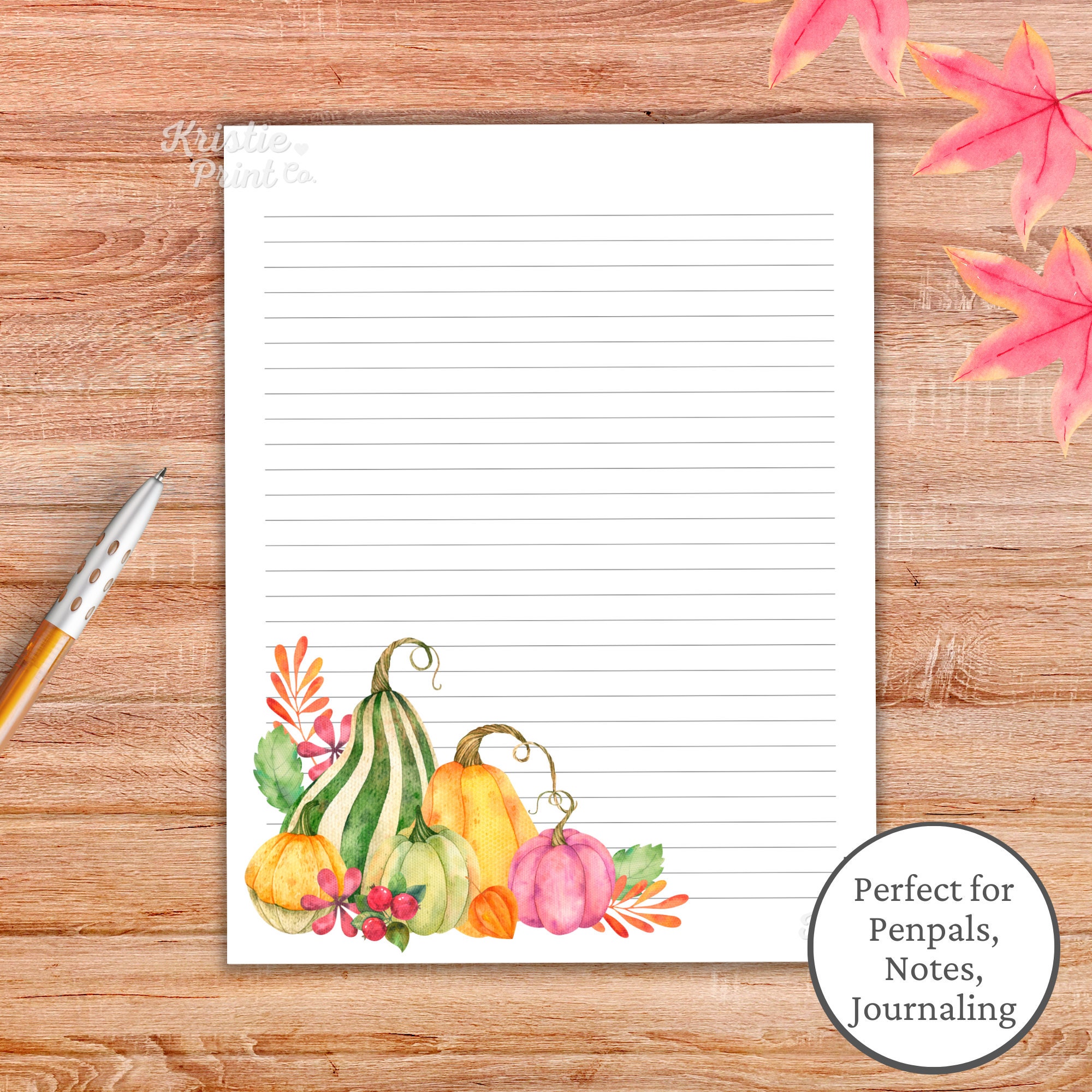 Autumn Stationery, Pumpkin Writing Paper, Fall Stationery Set, Digital ...