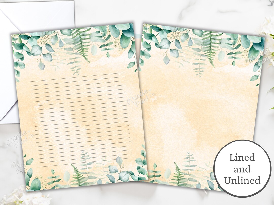 Greenery Stationery, Botanical Stationery Set, Eucalyptus Lined Paper ...