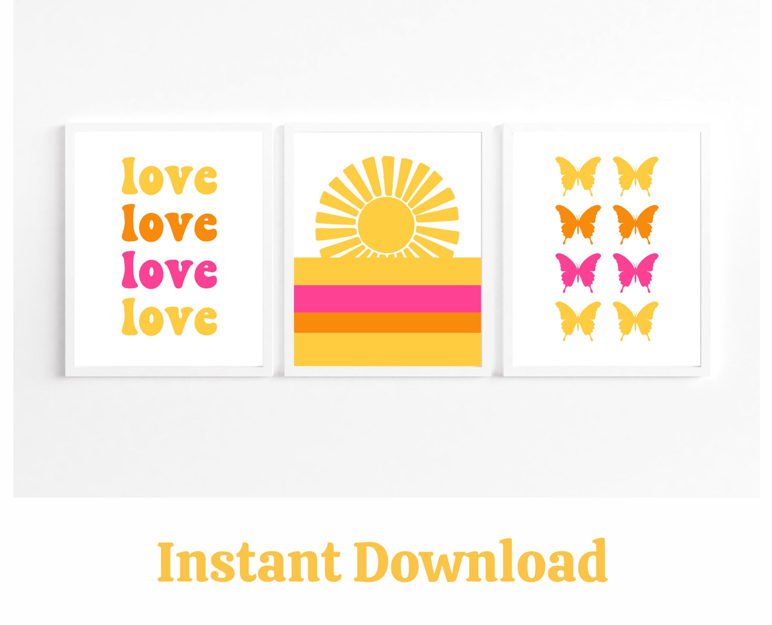 Retro Sun Wall Art Preppy Wall Art Trendy Poster Prints Yellow Wall Art ...