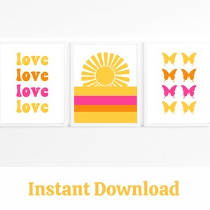 Retro Sun Wall Art Preppy Wall Art Trendy Poster Prints Yellow Wall Art ...