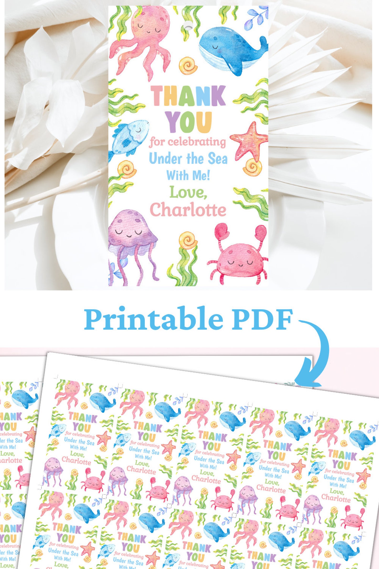Oneder the Sea Thank You Tags Under the Sea Party Printable Favor Tags ...