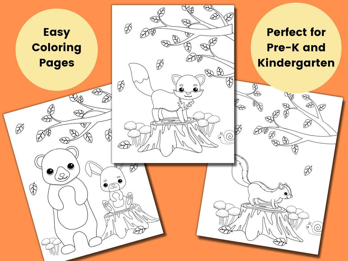 Forest Animal Coloring Pages for Kids, Kids Party Games, Woodland ...