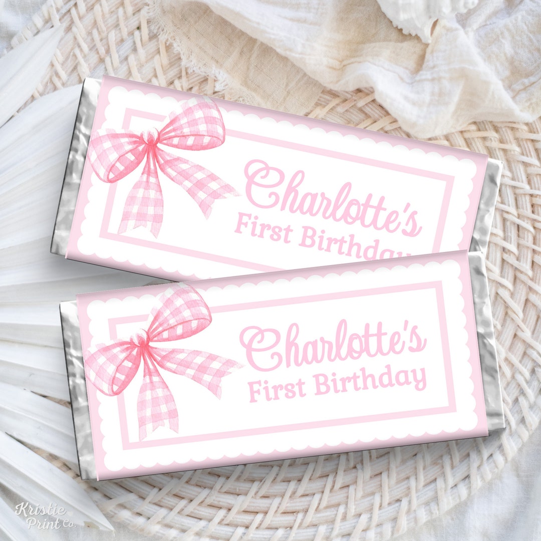 Pink Bow Candy Bar Wrapper Pastel Pink Chocolate Wrapper Pink Bow ...