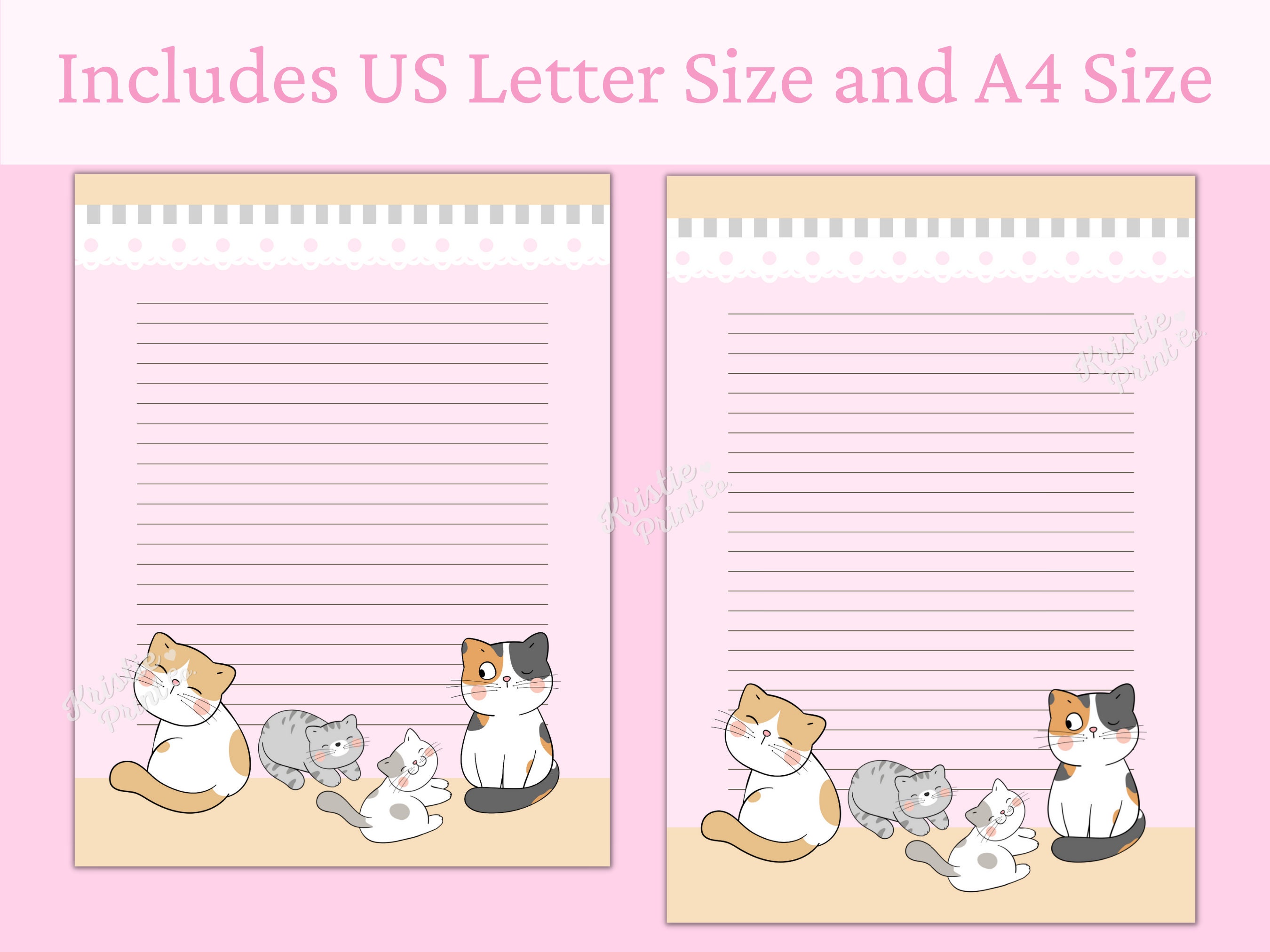 Cat Stationery Printable, Kawaii Stationery Printable, Printable Kawaii ...