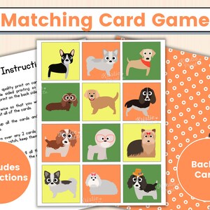 Dog Memory Game Printable, Matching Card Game, Matching Game Printable ...