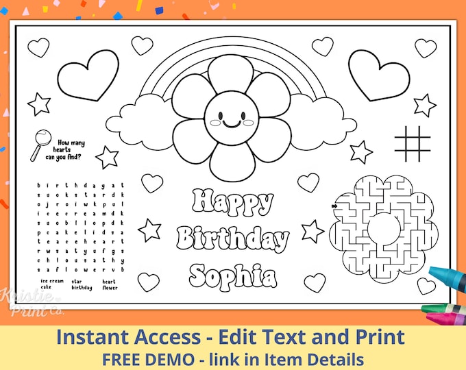 Personalized Happy Birthday Colouring Page Kids Party Activity Custom ...
