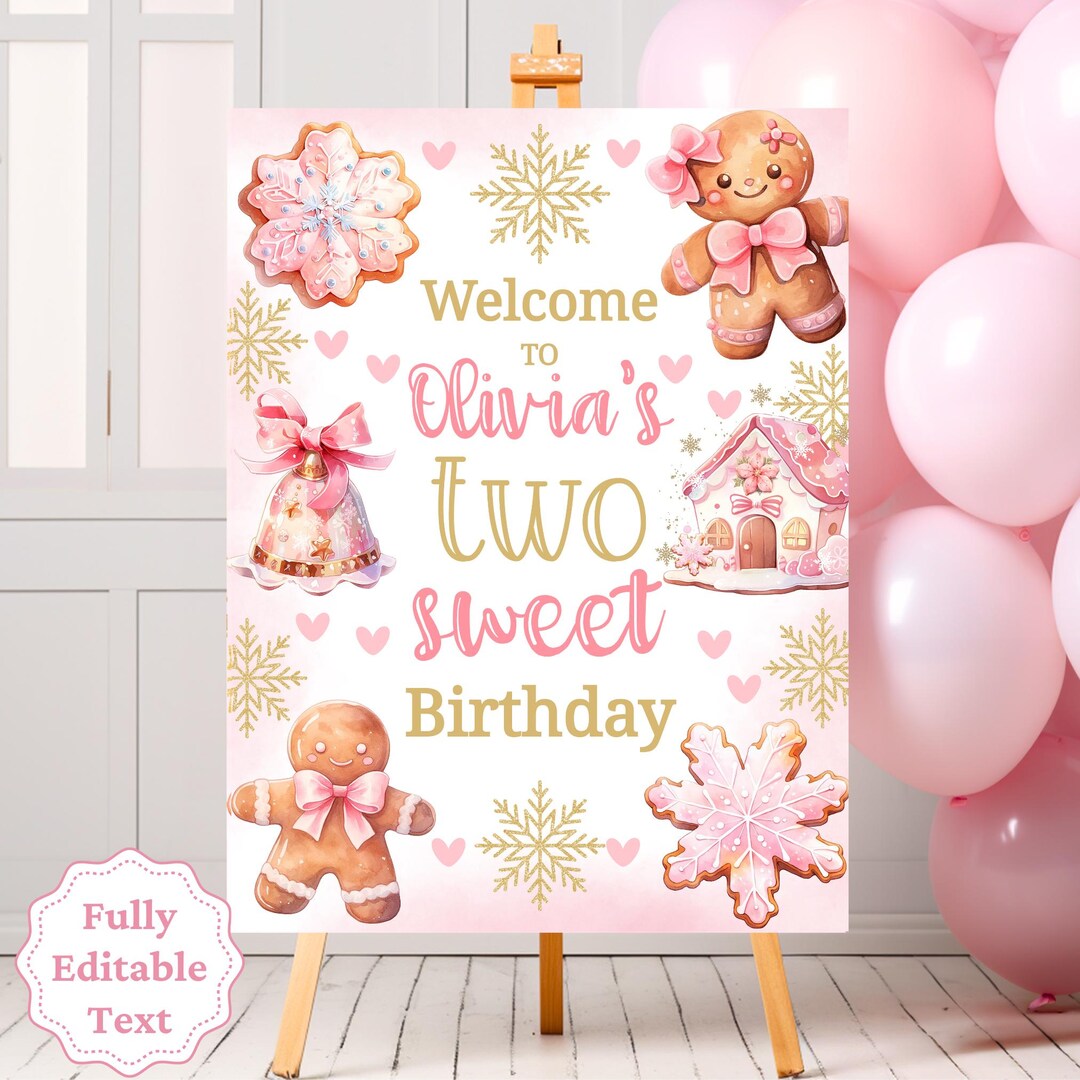 Pink Gingerbread Birthday Sign Gingerbread Birthday Party Decorations ...