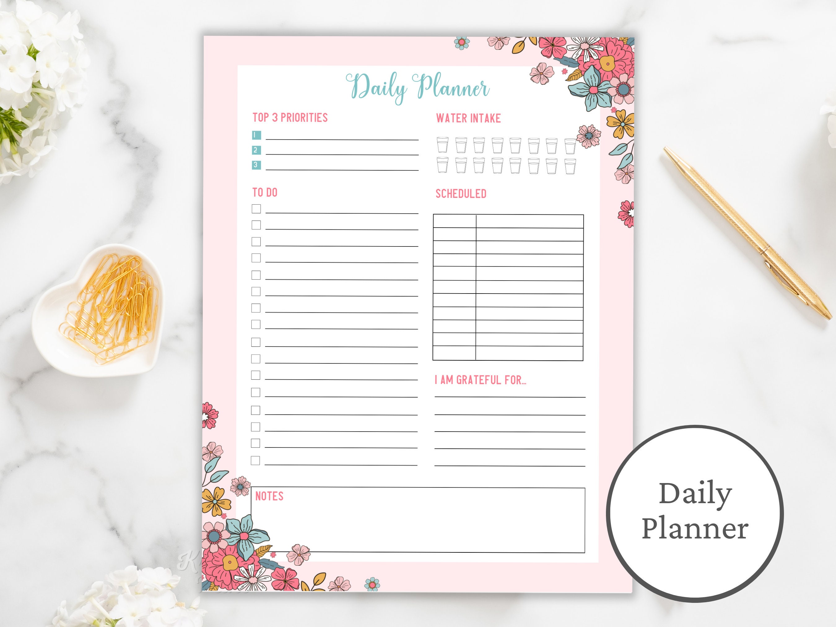 Floral Printable Planner, Daily Planner, Weekly Planner, Monthly ...