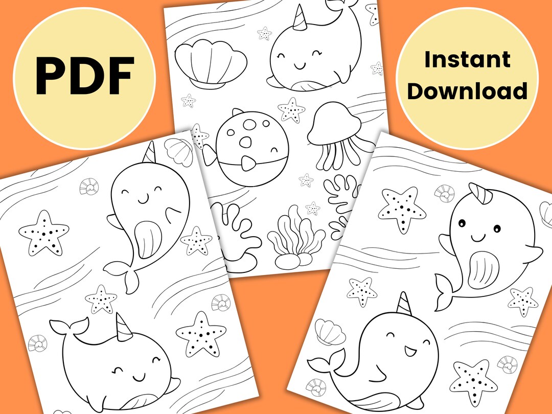 Narwhal Coloring Pages for Kids, Kids Party Games, Birthday Favor ...