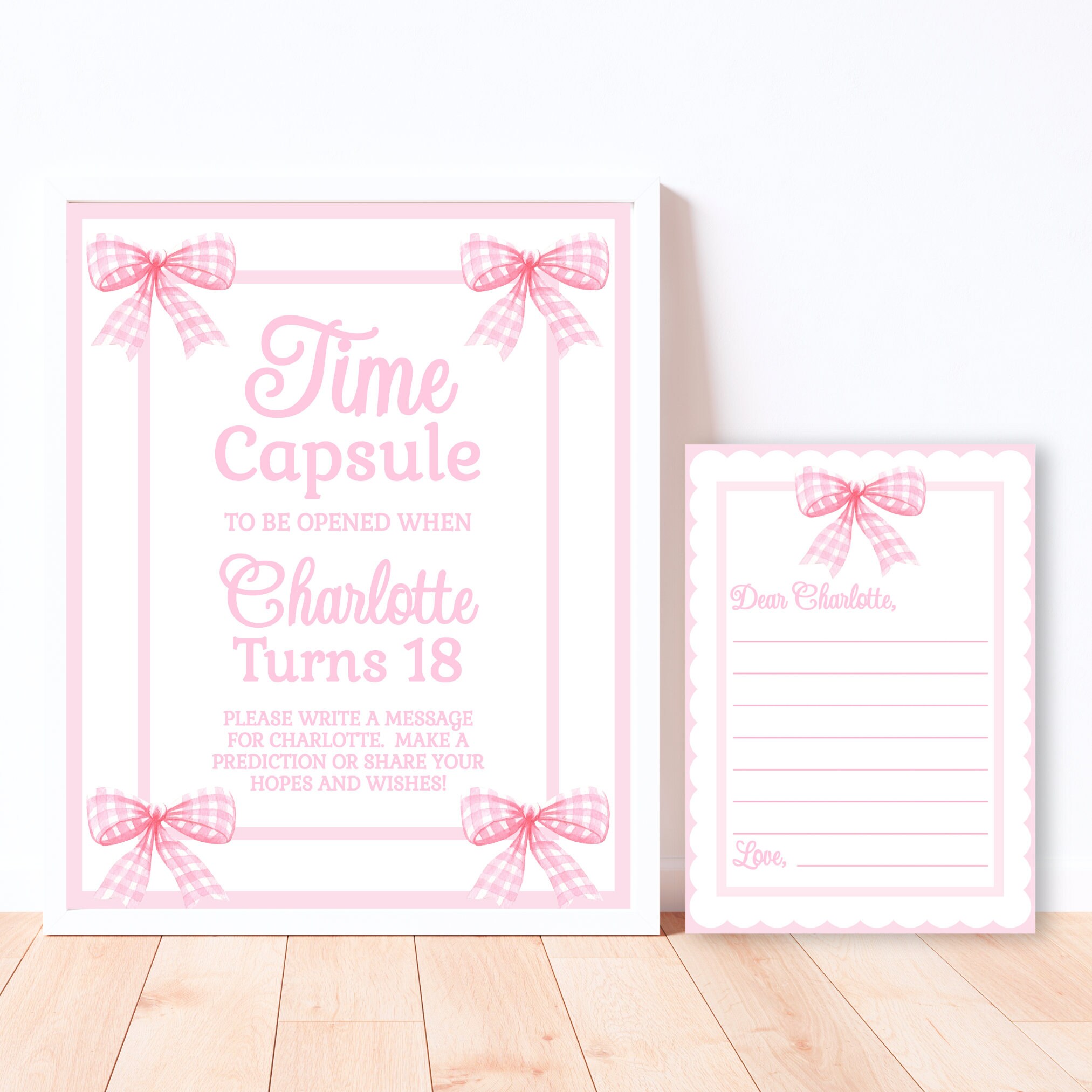 Pink Bow Time Capsule Sign With Time Capsule Cards Girl Time Capsule ...