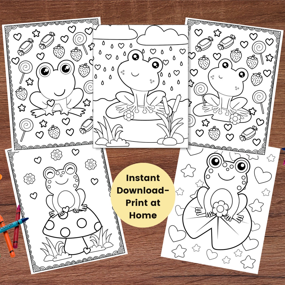 Cute Frog Coloring Page Kawaii Frog Coloring Sheets Frogs Coloring Book ...