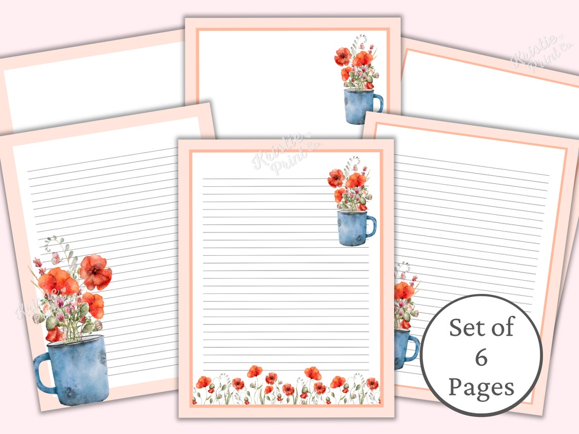Poppy Stationery, Printable Lined Paper Bundle, Letter Writing Paper ...