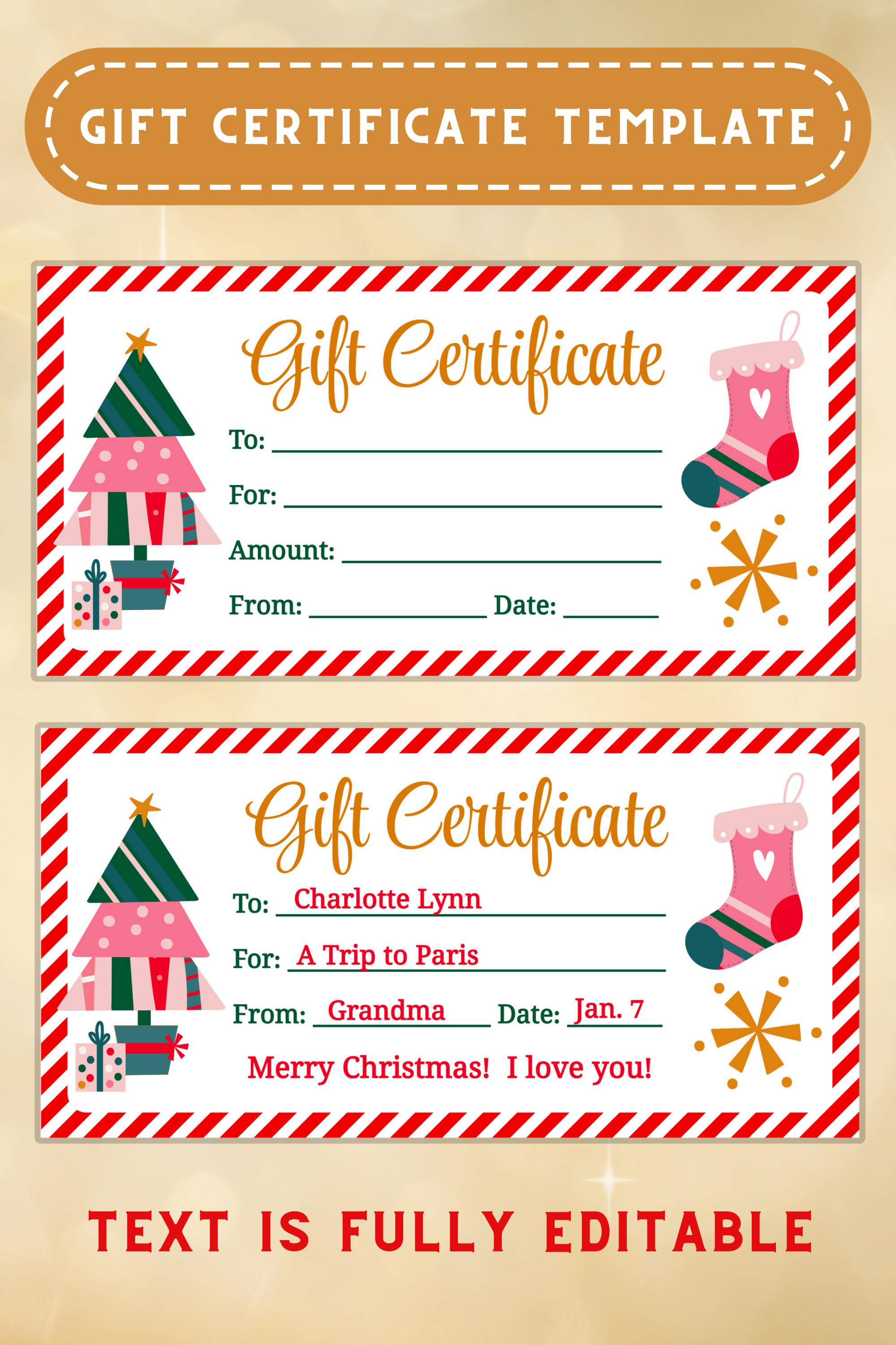 Custom Christmas Gift Certificate Template Christmas Voucher Printable ...
