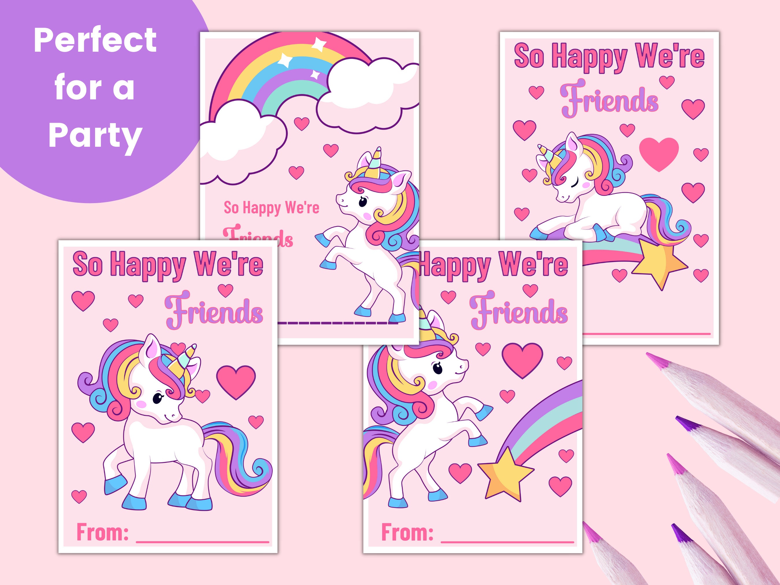 Kids Valentines Card Printable, Unicorn Classroom Valentines, Instant ...