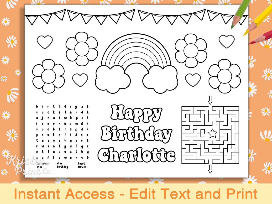 Custom Cute Coloring Page for Birthday, Retro Groovy Birthday Favors ...