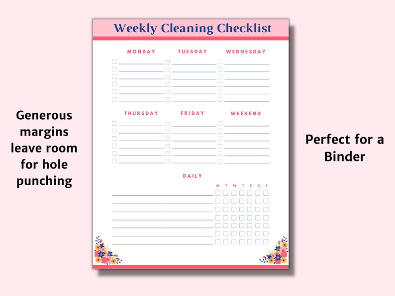 Printable Cleaning Schedule, Daily, Weekly, Monthly, Cleaning Planner ...