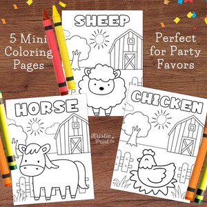 Farm Animal Mini Coloring Sheets Cute Coloring Book Kids Birthday Party ...