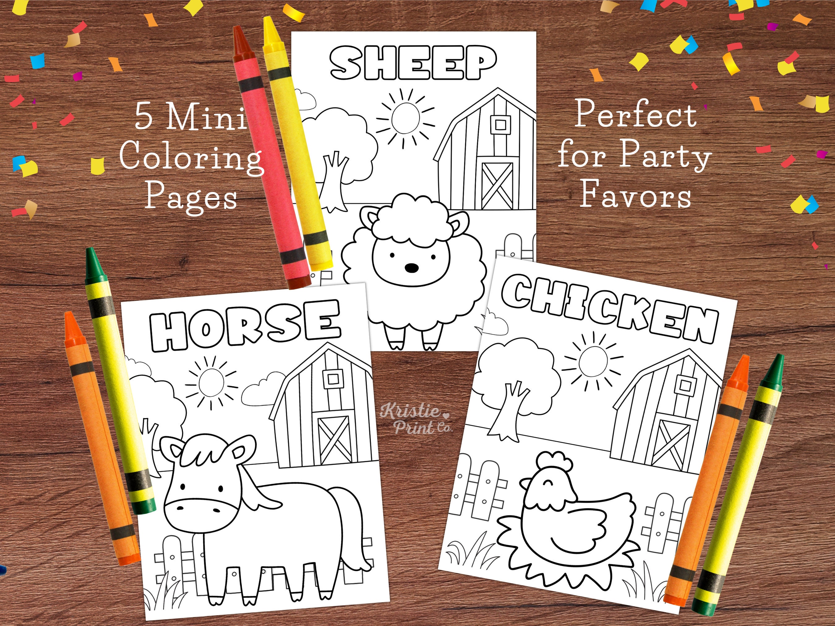 Farm Animal Mini Coloring Sheets Cute Coloring Book Kids Birthday Party ...