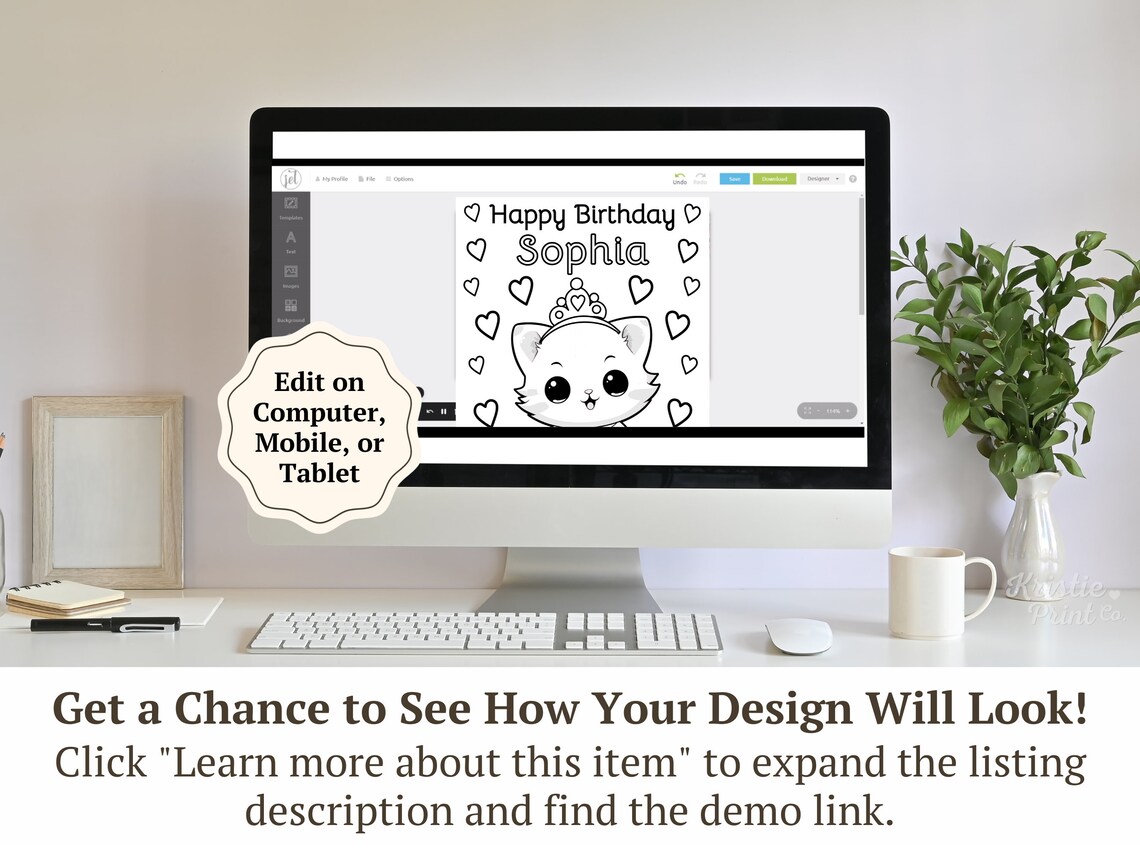 Editable Cat Birthday Coloring Page Printable Birthday Activity Custom ...