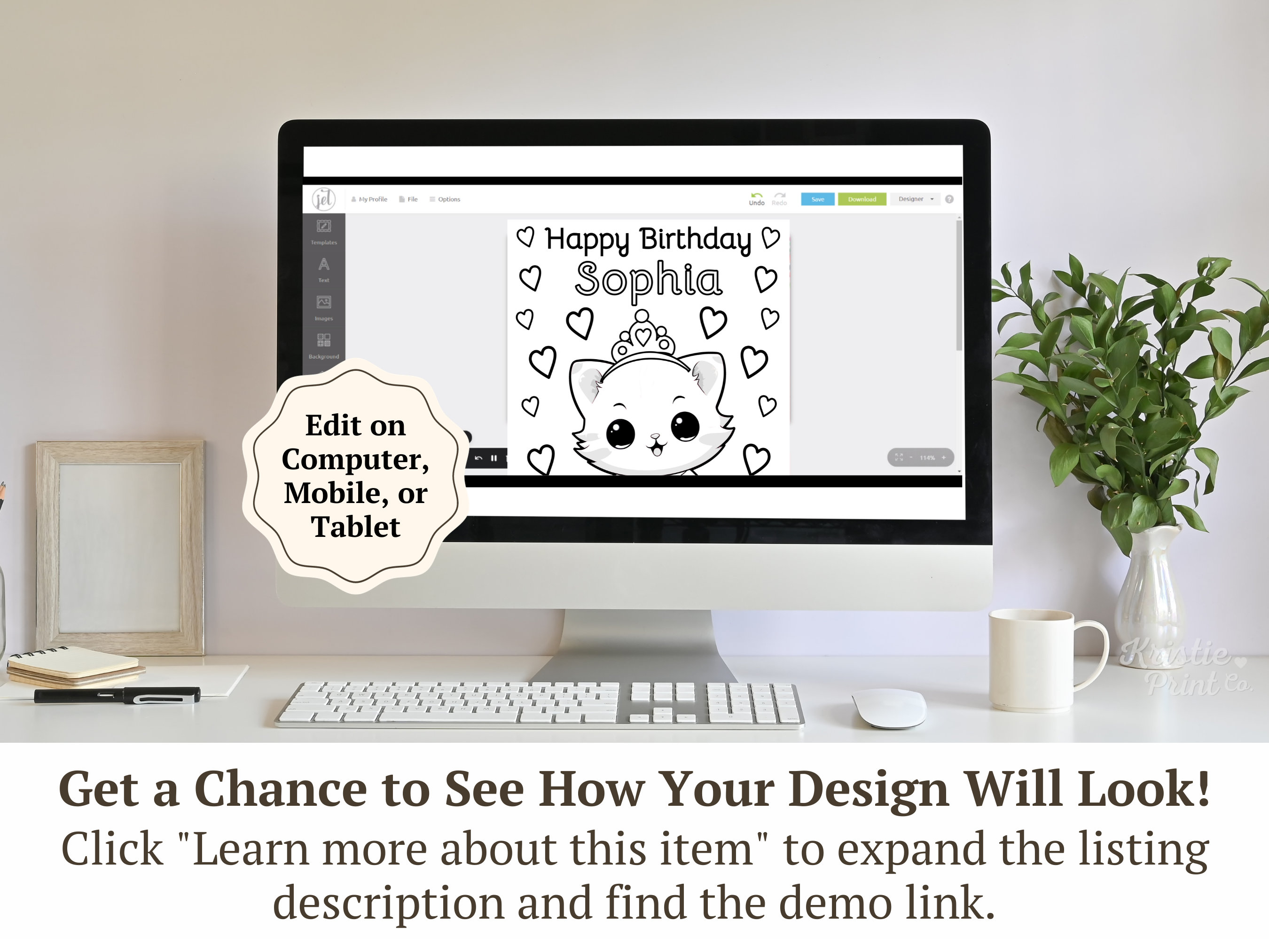 Editable Cat Birthday Coloring Page Printable Birthday Activity Custom ...