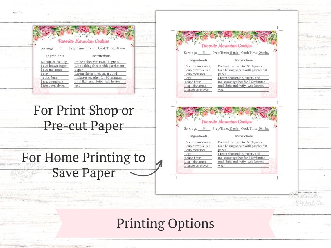 Floral Recipe Card Template Recipe Card Custom Recipe - Etsy