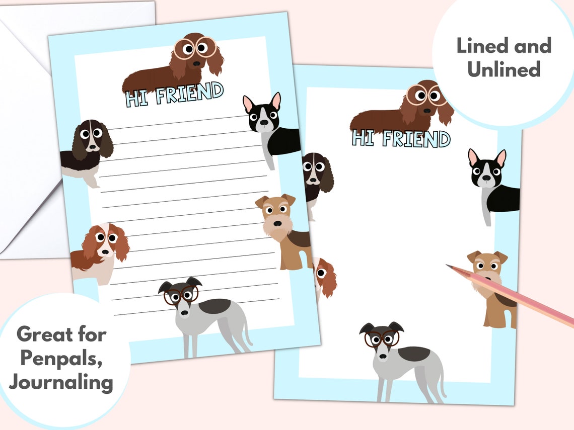 Dog Stationery for Kids, Printable Dog Stationary, Cute Kids Stationary ...