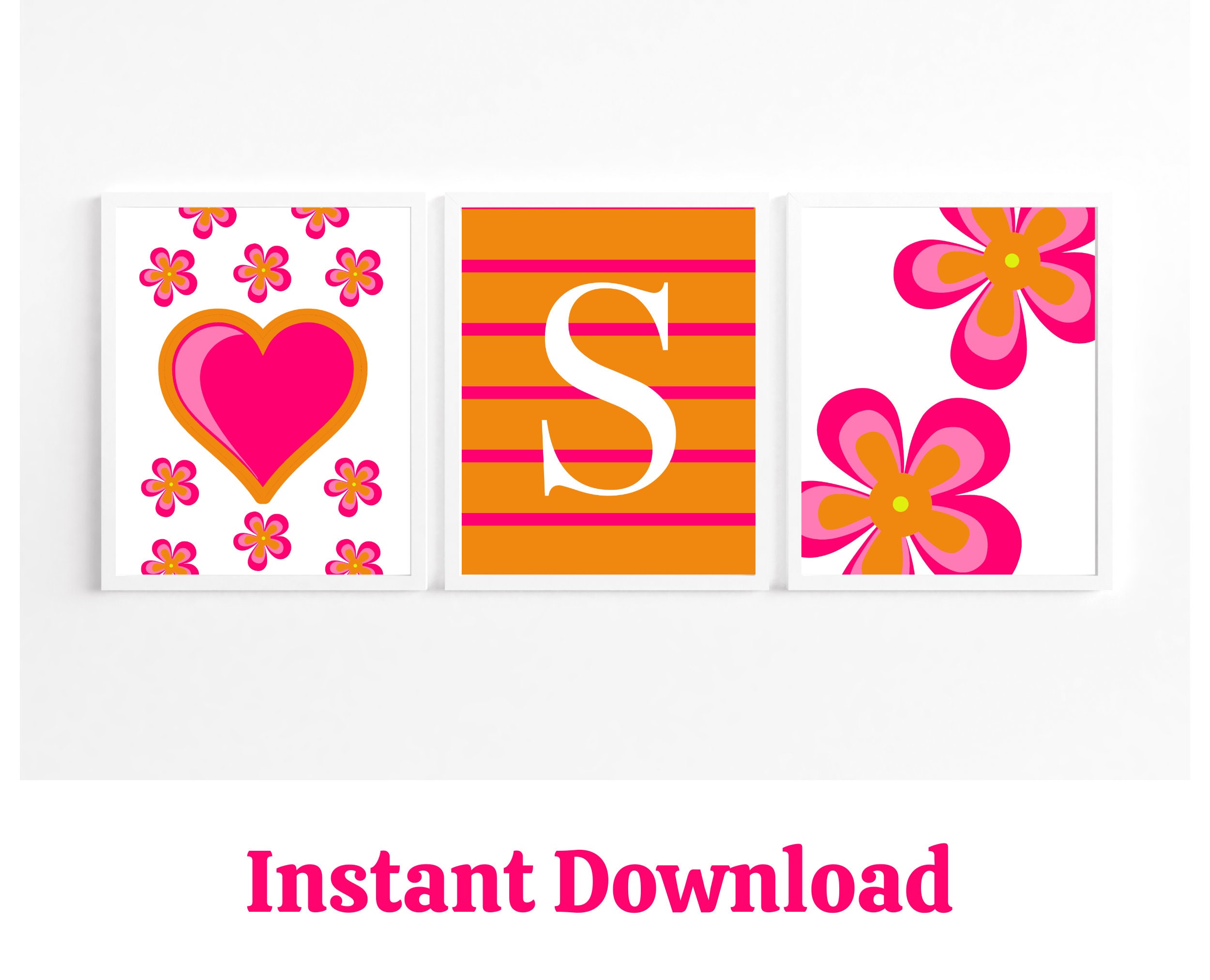 Preppy Heart Wall Art Trendy Poster Prints Pink and Orange - Etsy