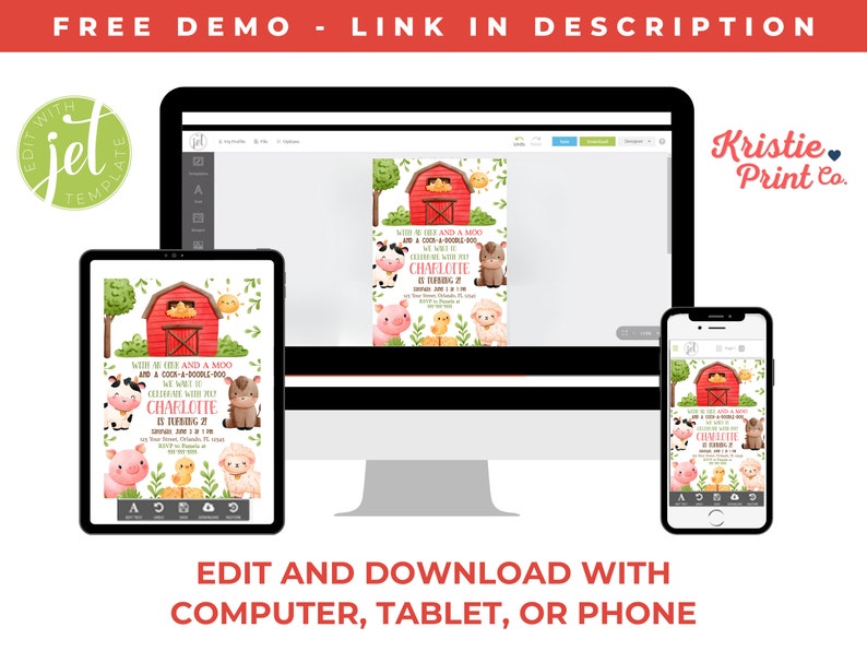 Farm Birthday Invitation Editable Farm Animals Invite Barnyard Birthday ...