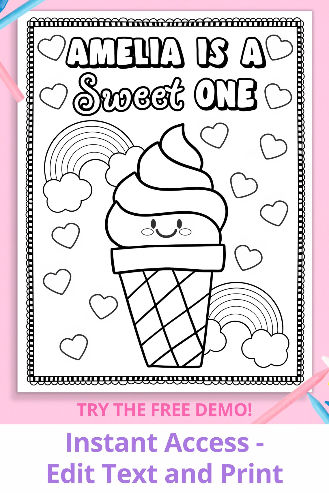 Ice Cream Birthday Coloring Page Sweet One Birthday Girl 1st Birthday ...
