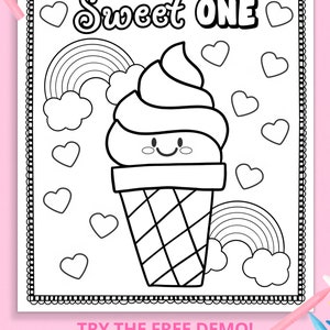 Ice Cream Birthday Coloring Page Sweet One Birthday Girl 1st Birthday ...