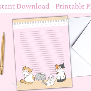 Cat Stationery Printable, Kawaii Stationery Printable, Printable Kawaii ...