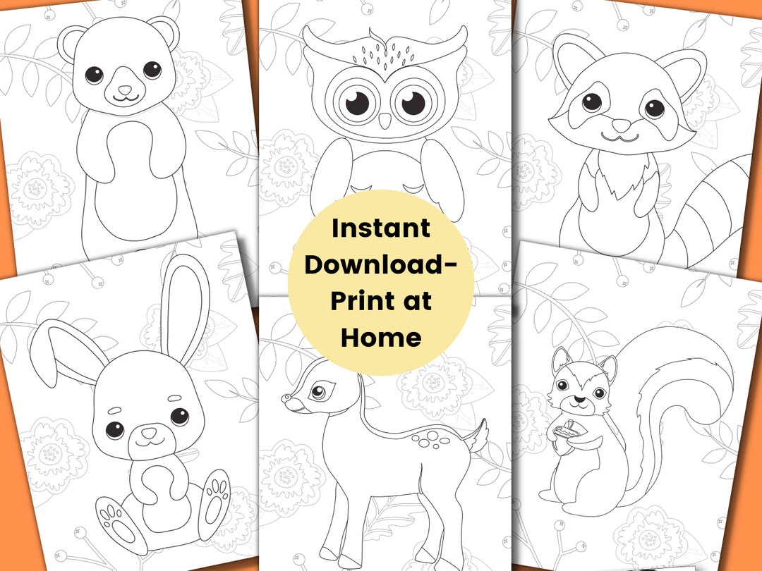 Forest Animal Coloring Pages for Kids, Kids Party Games, Woodland ...