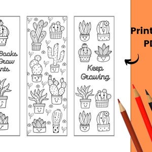 Printable Bookmarks to Color, Houseplant Bookmark, , Cactus Bookmark ...