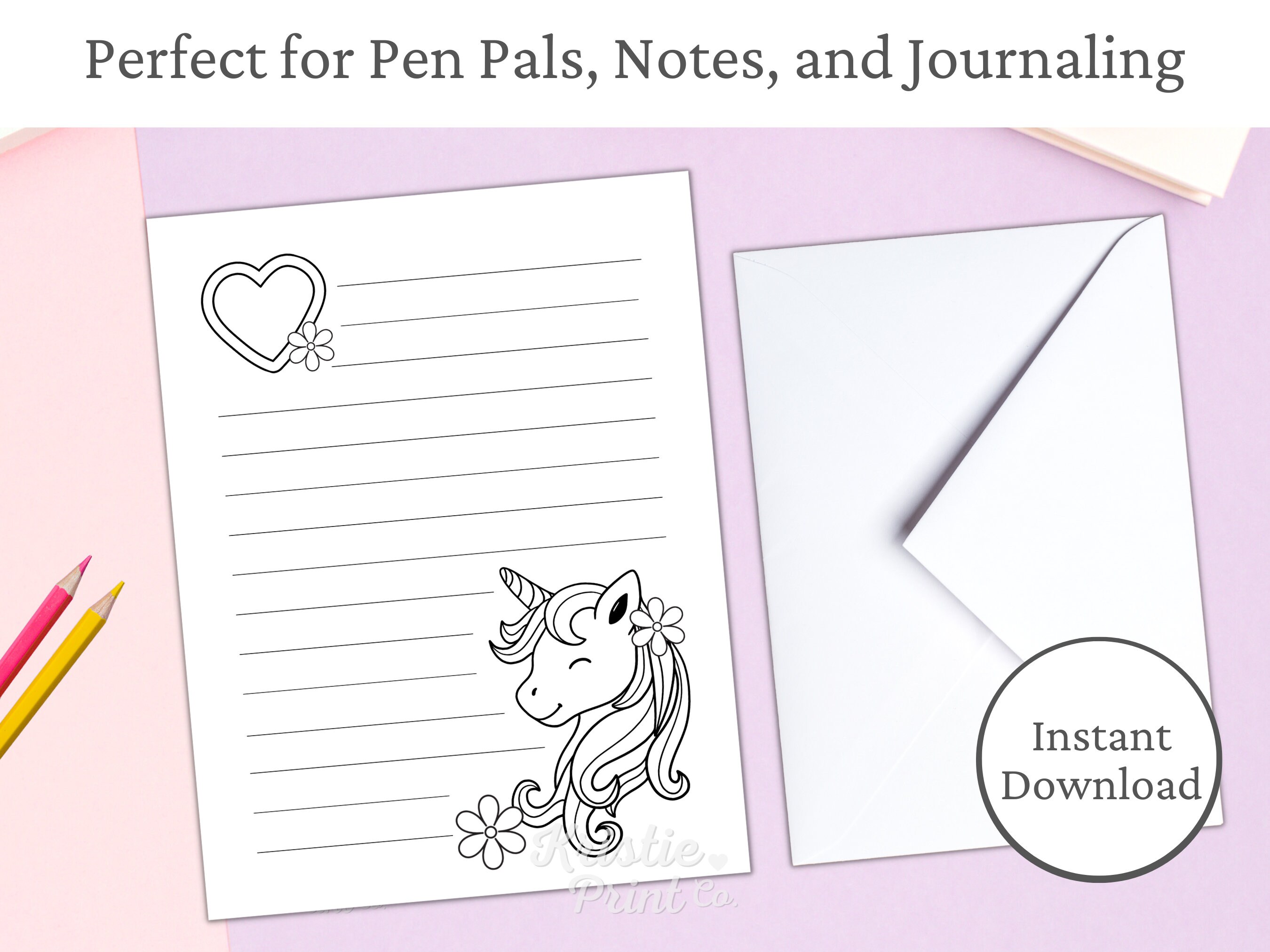 Unicorn Stationery, Coloring Stationery, Printable Kawaii Letter Paper ...