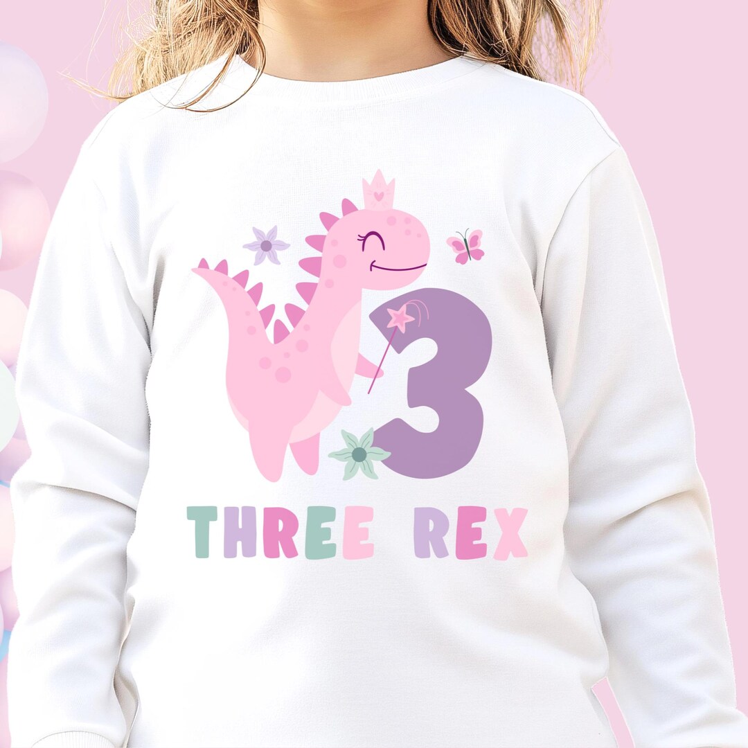 Three Rex Shirt Long Sleeves Third Birthday Shirt Dinosaur Birthday Girl Shirt Three Year Old ...