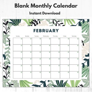 Botanical Calendar Monthly Blank Calendar Printable Calendar - Etsy