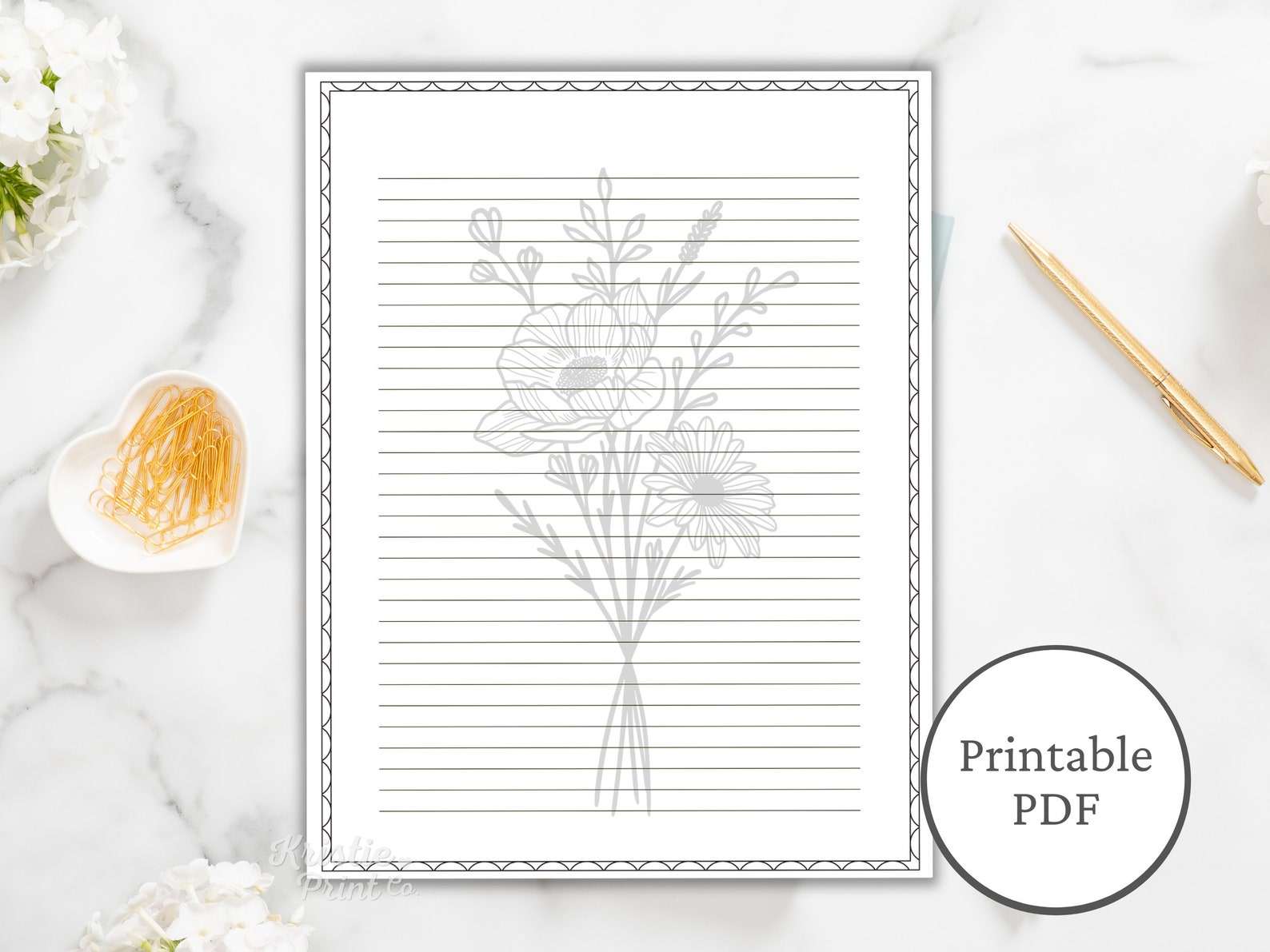 Printable Lined Paper Bundle, Printable Lined Pages, Stationery Set ...